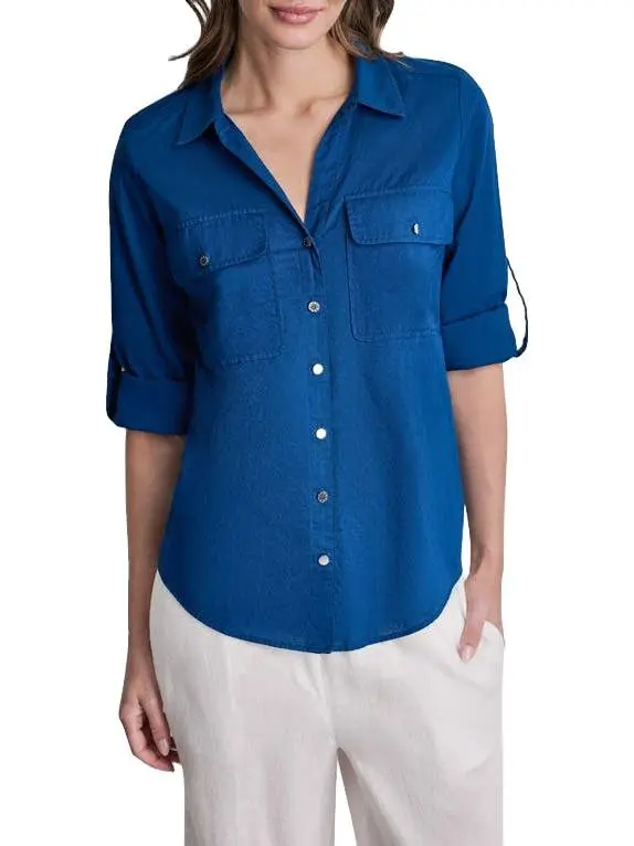 Dkny Short Sleeve Roll Tab Shirt - Cobalt