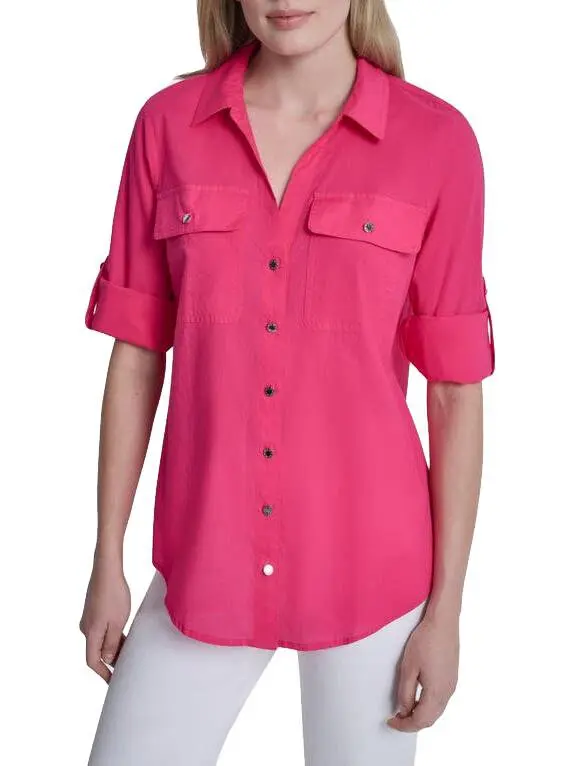 Dkny Short Sleeve Roll Tab Shirt - Hot Pink