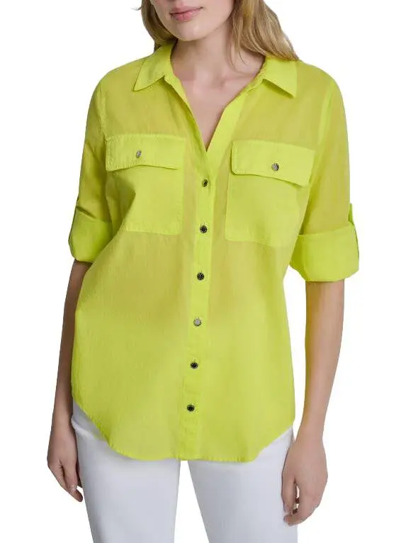 Dkny Short Sleeve Roll Tab Shirt - Limeade