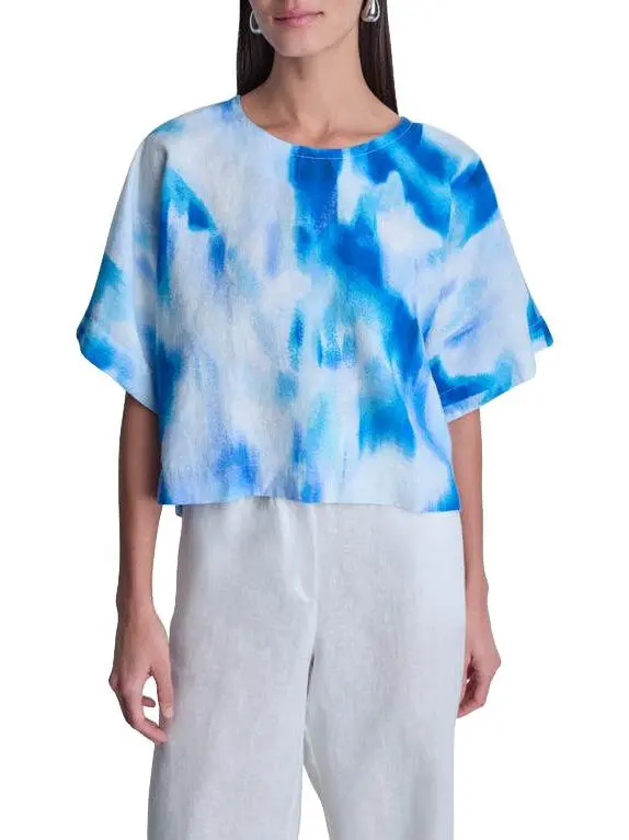 Dkny Pattern Boxy Linen Top - Misted Surf