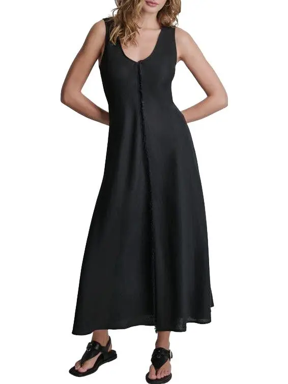 Dkny Fray Linen Dress - Black