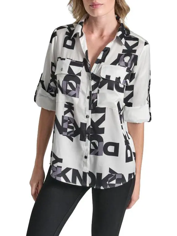 Dkny Roll-tab Cuff Button-up Shirt - White/black