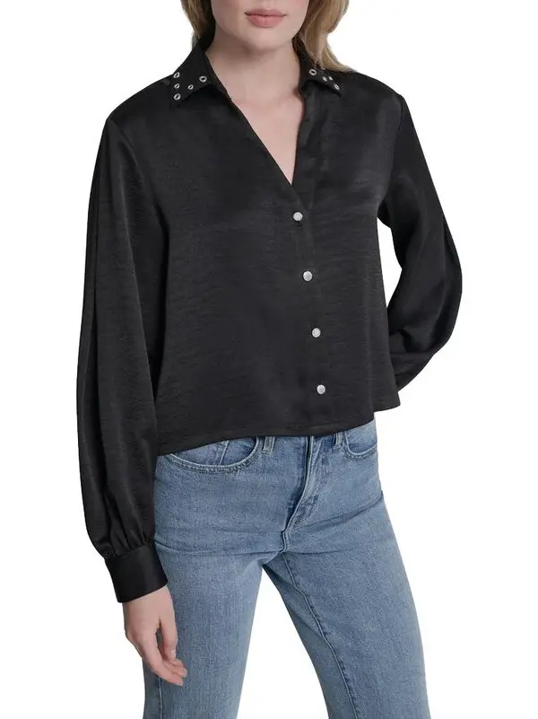 Dkny Grommet Collar Button-up Shirt - Black