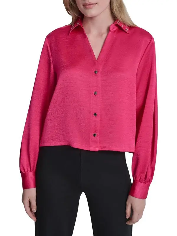 Dkny Grommet Collar Button-up Shirt - Hot Pink