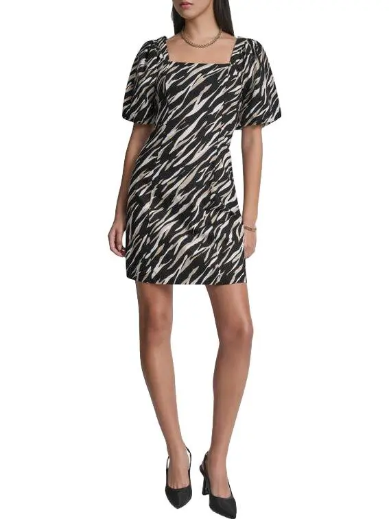 Dkny Zebra Print Puff Sleeve Minidress - Concrete Animal