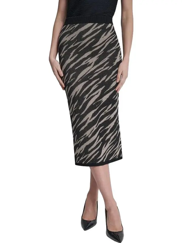 Dkny Jacquard Stitch Zebra Print Pencil Skirt - Concrete Animal