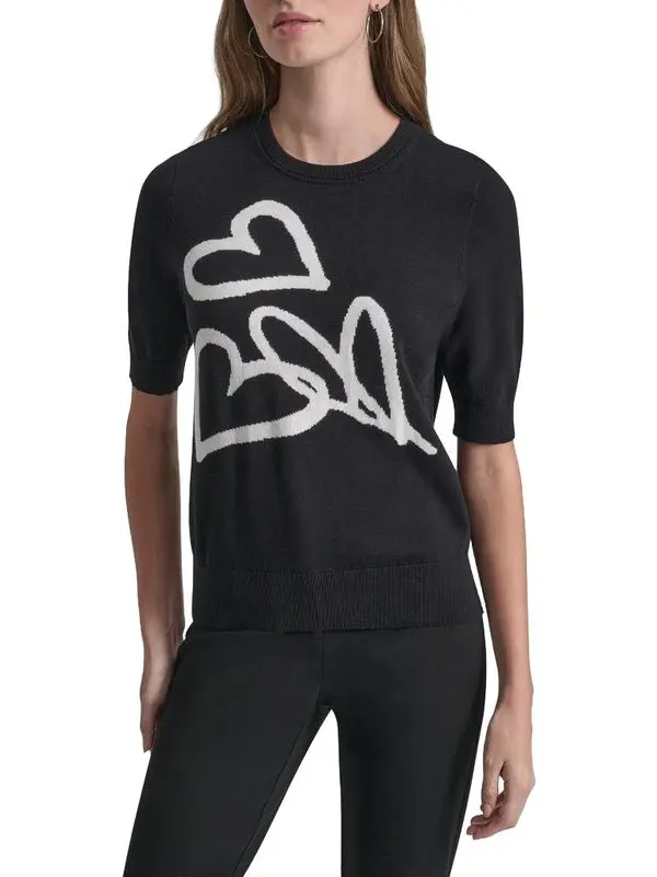 Dkny Graffiti Hearts Cotton Sweater - Black/ivory