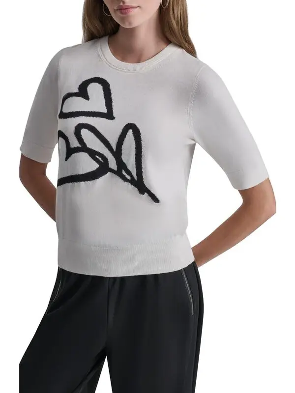 Dkny Graffiti Hearts Cotton Sweater - Ivory/black