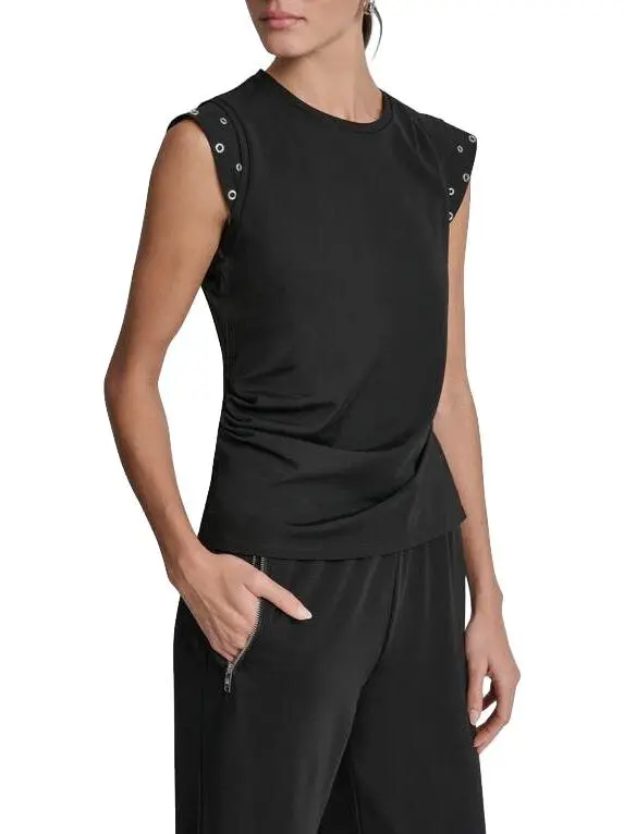 Dkny Grommet Trim Ponte Knit Top - Black