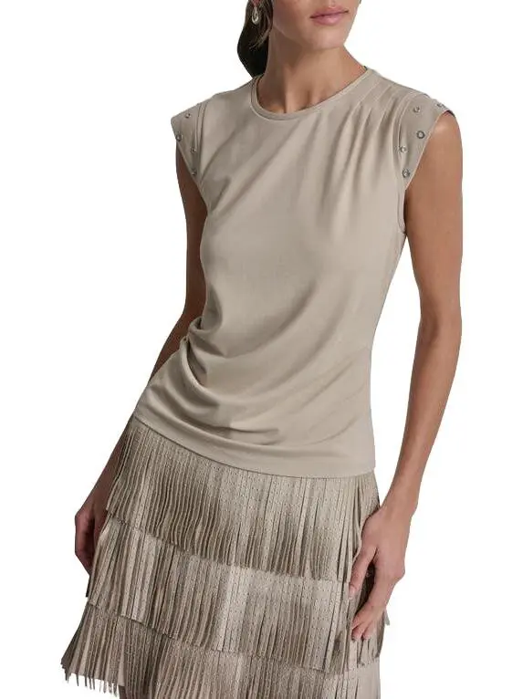 Dkny Grommet Trim Ponte Knit Top - Pebble