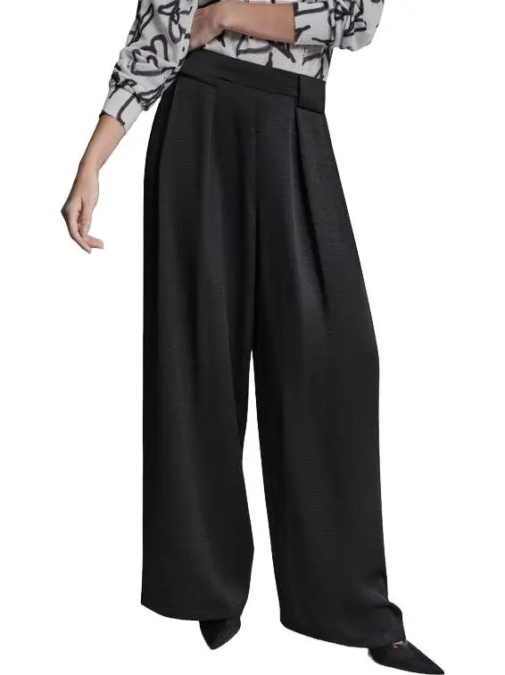 Dkny Pleated Wide-leg Satin Pants - Black