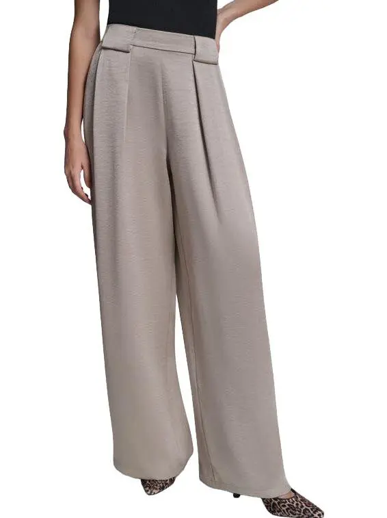 Dkny Pleated Wide-leg Satin Pants - Pebble