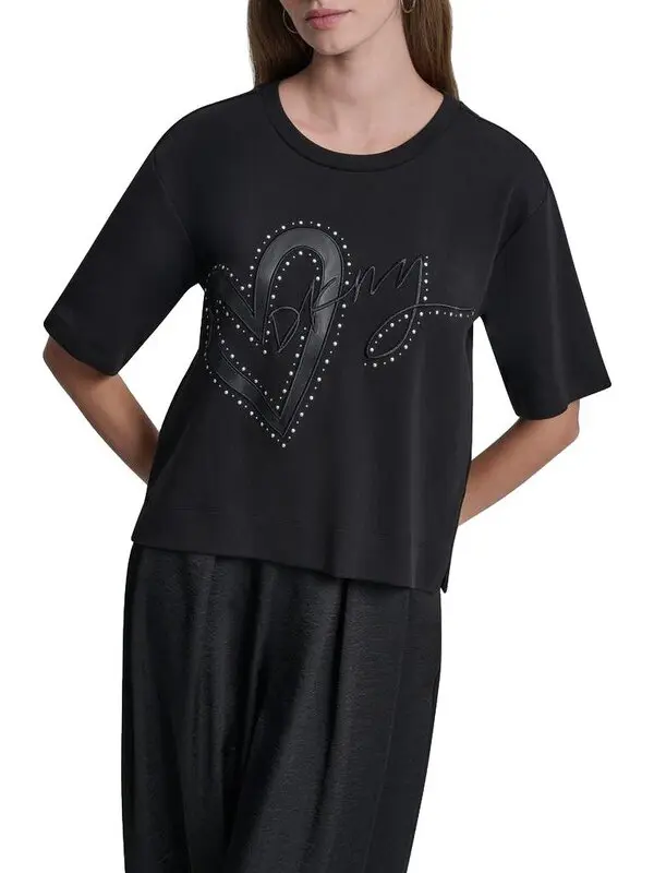 Dkny Stud Heart Appliqué T-shirt - Black
