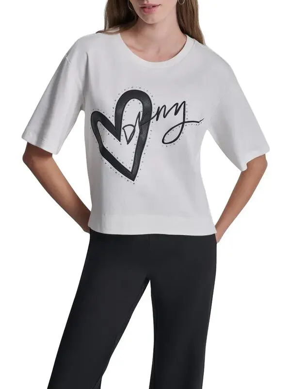 Dkny Stud Heart Appliqué T-shirt - White