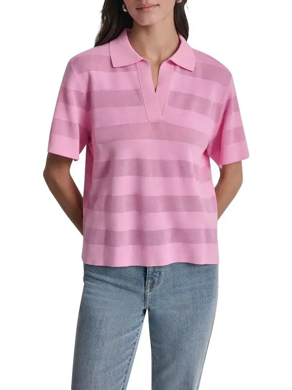 Dkny Sheer Stripe Polo - Bright Peony