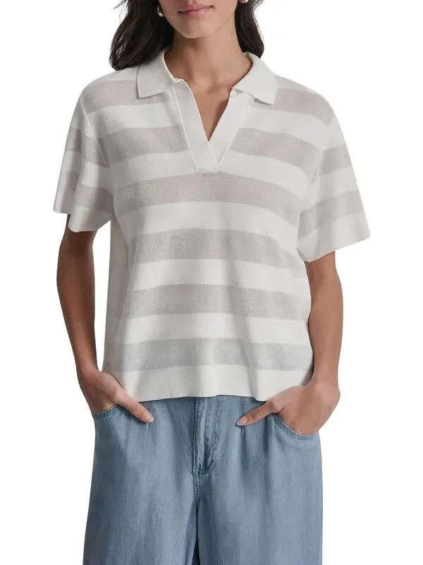 Dkny Sheer Stripe Polo - Ivory