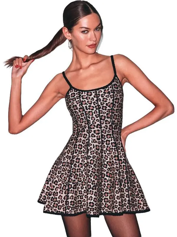 FLEUR DU MAL Flared Corset Mini Dress - Animal Print / Brown