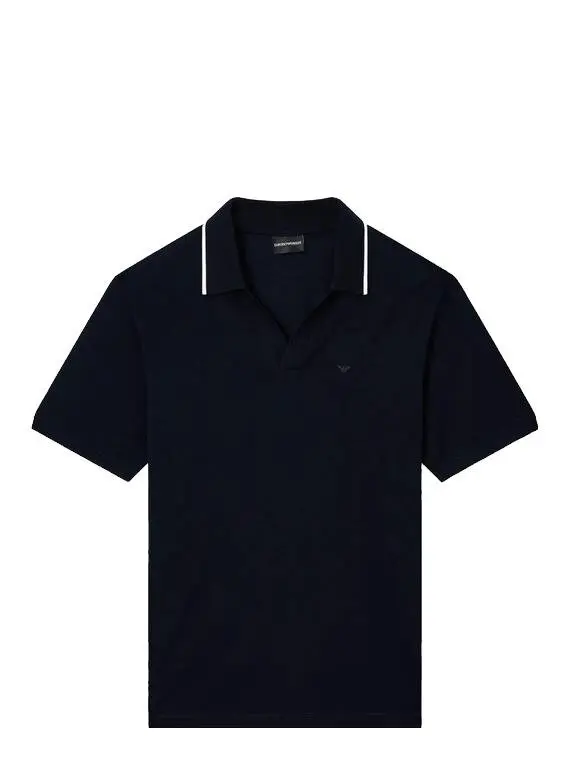 Emporio Armani V-neck Polo Shirt In Piqu - Navy