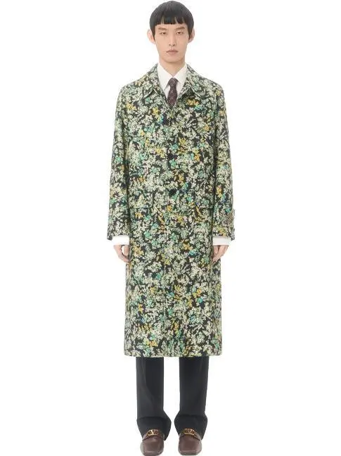 Valentino Garavani Cotton Drill Coat With Papier Floral Print - Black
