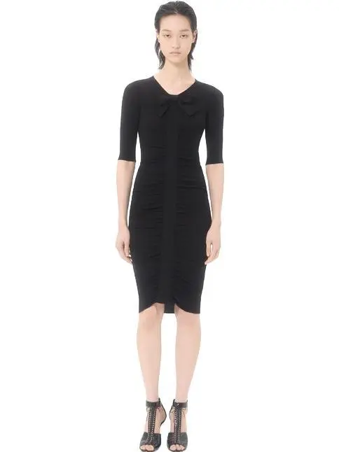 Valentino Garavani Knit Dress With Front Ruching And Bow - Black