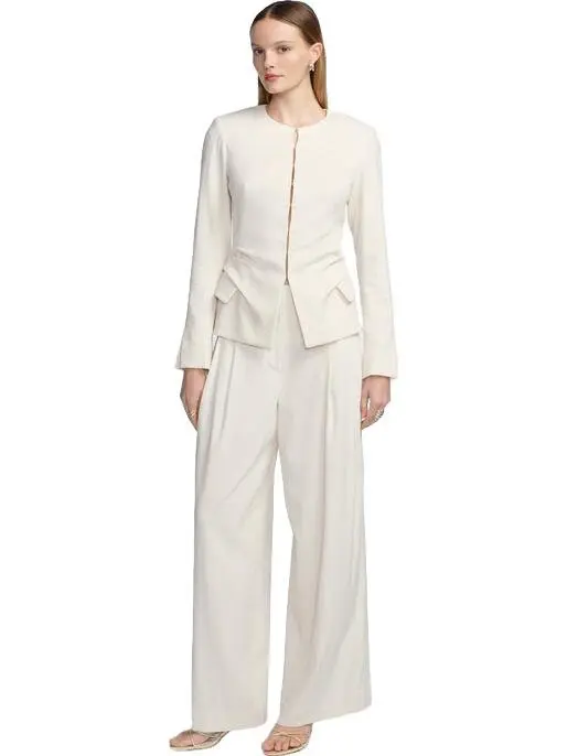 Lela Rose Linen Blend Trousers - Neutral / White