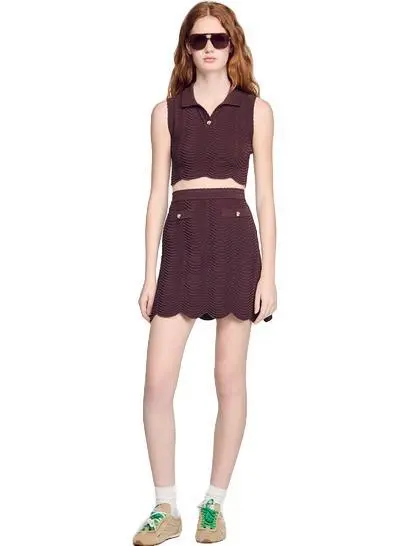 Sandro Cropped Decorative Knit Top - Brown