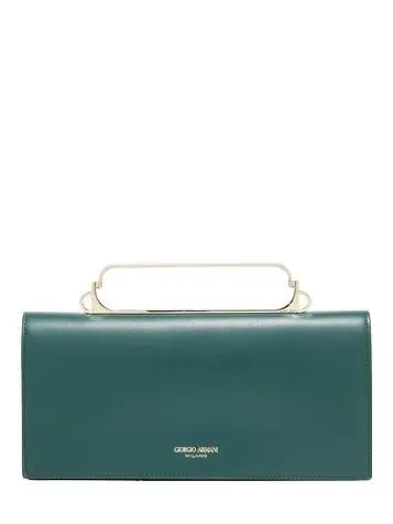Giorgio Armani Leather Clutch With Metal Handle - Green