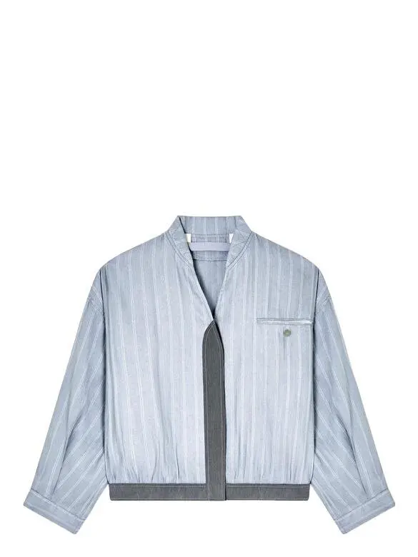 Giorgio Armani Pinstriped Silk And Linen Blouson - Blue