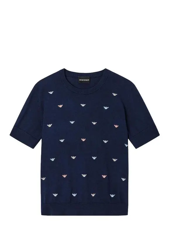 Emporio Armani Micro Eagle Embroidered Sweater - Blue