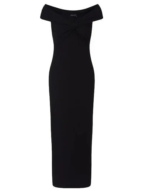 Emporio Armani Interlock Dress With Crossover Neckline - Black