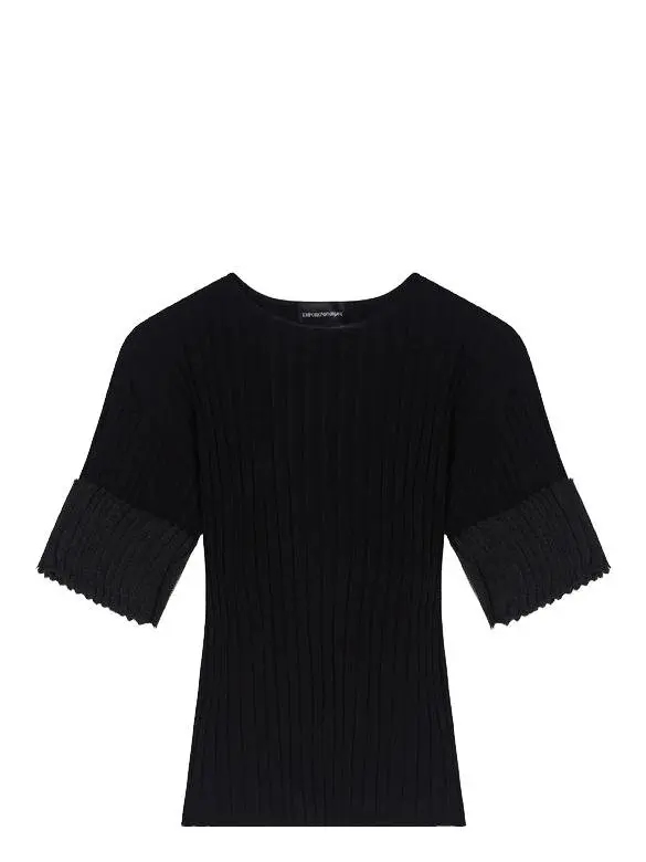 Emporio Armani Ribbed Sweater With Pleated Sleeves - Black