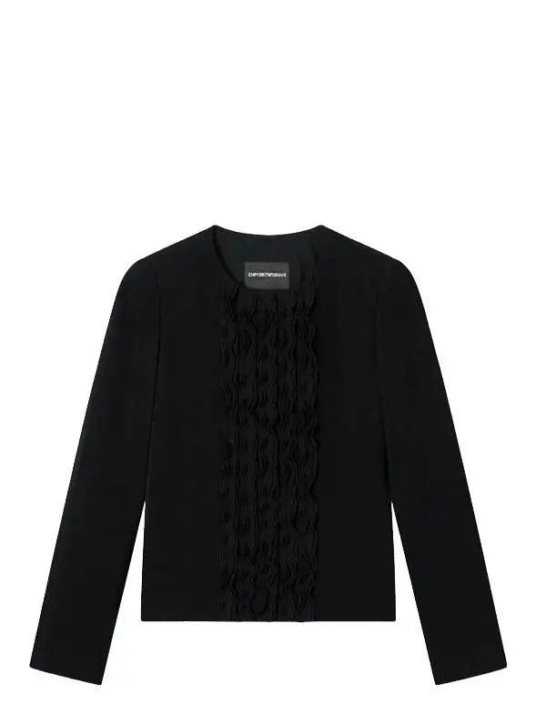Emporio Armani Jacket In Textured Fabric With Ruffle Detail - Black