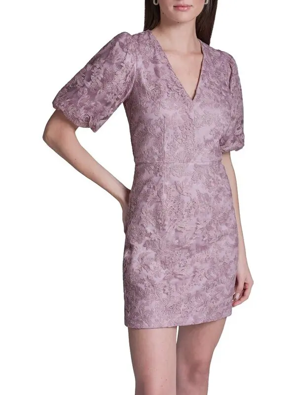 Bcbgmaxazria Lace Puff Sleeve Mini Dress - Lilac