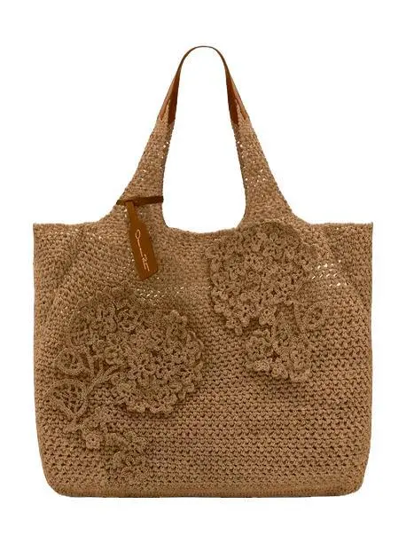 Oscar De La Renta Topaz Crochet Raffia Tote - Natural