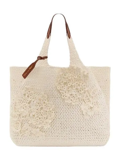 Oscar De La Renta The Topaz Crochet Raffia Tote - Natural
