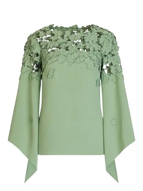 Oscar De La Renta Appliqué Lattice Blouse - Floral