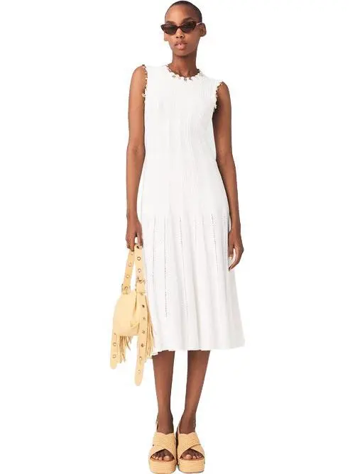 Maje Knit Fit-and-flare Maxi Dress With Gold Charms - White