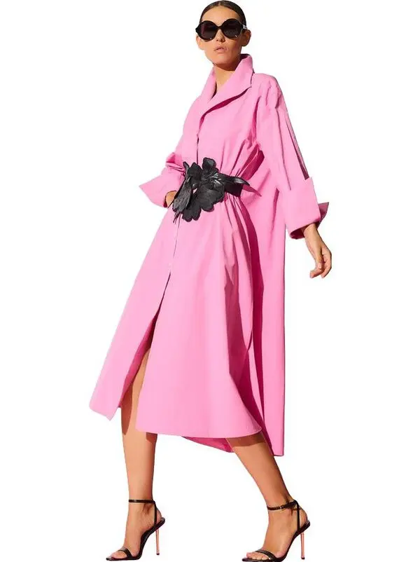 Natori Tech Cotton Taffeta Tunnel Belted Trapeze Dress - Pink