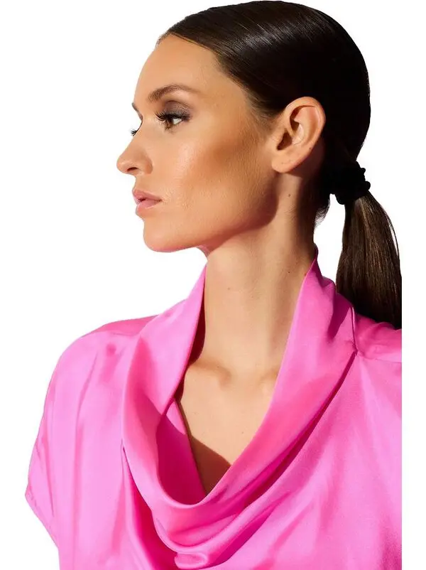 Natori Silk Twill Cowl Neck Top - Pink