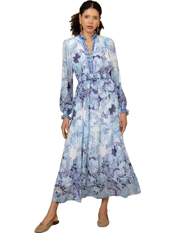 Hale Bob Bertille Chiffon Maxi Dress - Blue