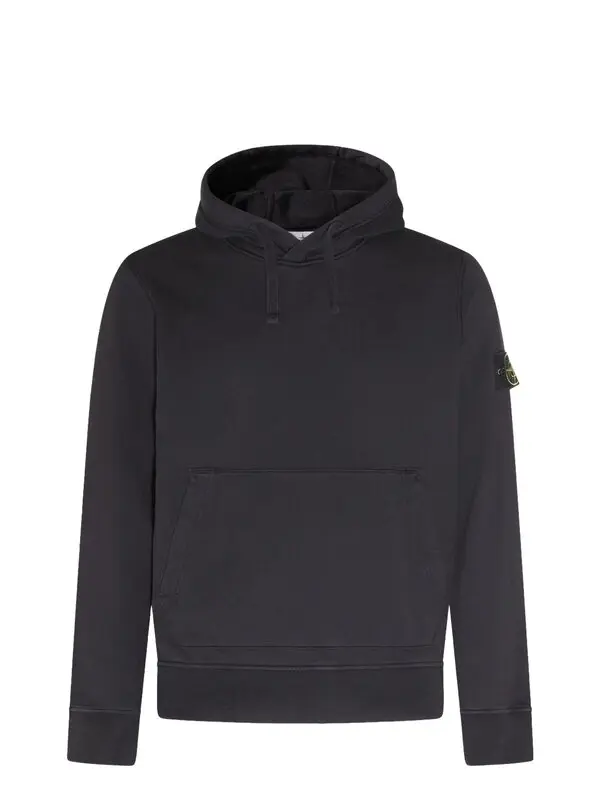Stone Island Logo Cotton Hoodie - Black