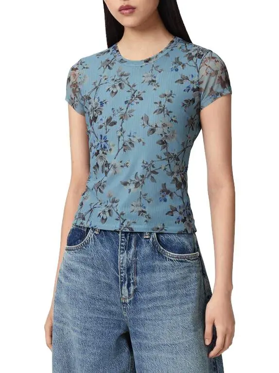 ALLSAINTS Ellie Floral Mesh T-shirt - Vine Lake Blue