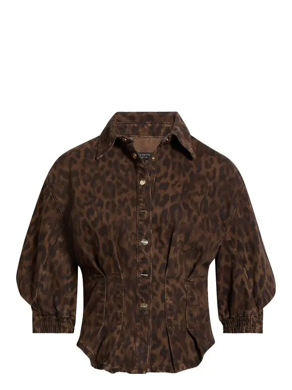 ALLSAINTS Nancy Bishop Sleeve Denim Top - Leopard Brown