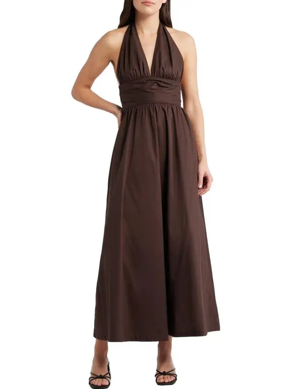 Faithfull The Brand Lido Halter Maxi Dress - Espresso