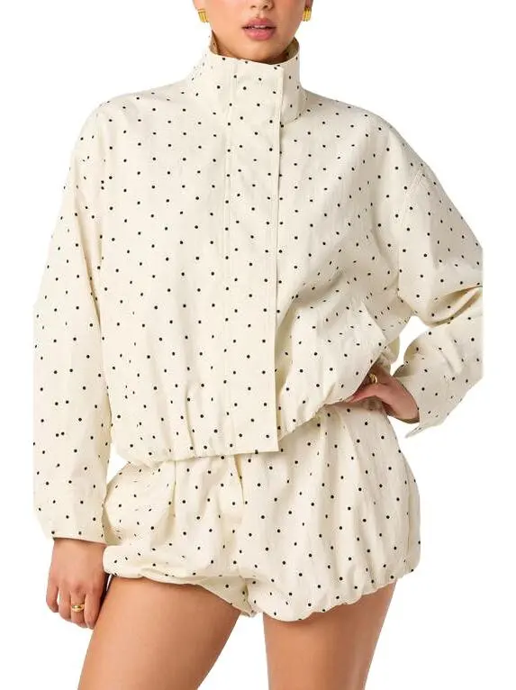 Astr The Label Collins Polka Dot Bomber Jacket - Ivory/black Polkadot