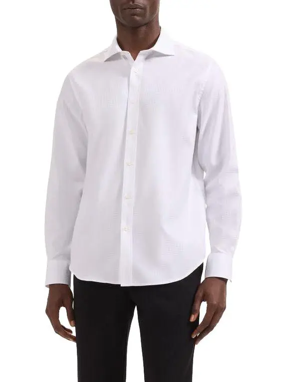 Bugatchi Axel Trim Fit Check Jacquard Cotton Button-up Shirt - White