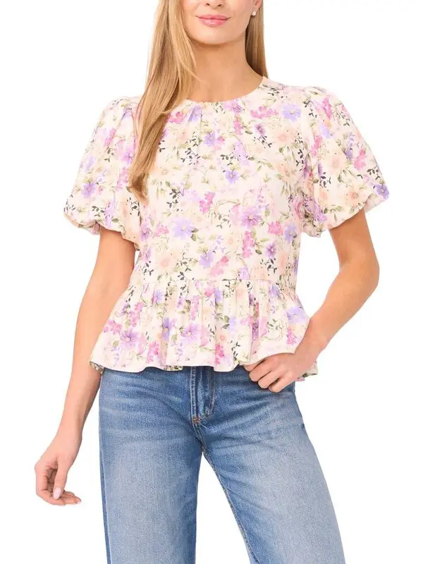 CECE DUPRAZ Floral Shirred-neck Top - New Ivory