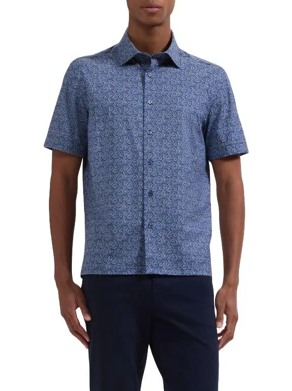 Bugatchi Milo Ooohcotton® Leaf Print Short Sleeve Button-up Shirt - Cobalt
