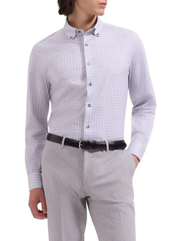 Bugatchi Brent Ooohcotton® Houndstooth Check Button-down Shirt - Limestone