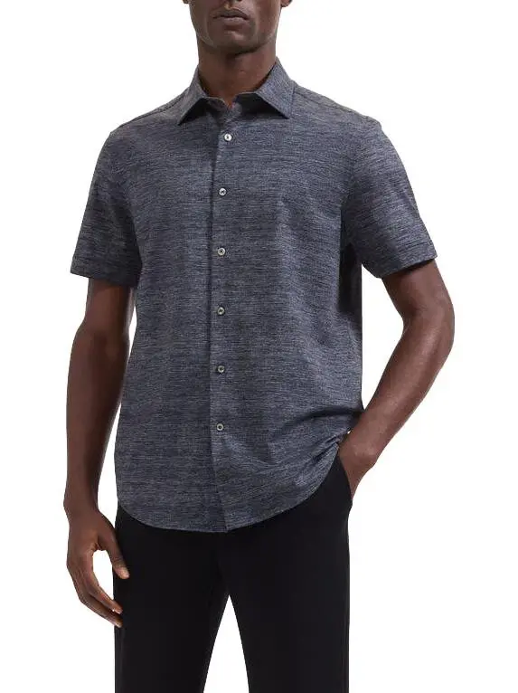 Bugatchi Miles Ooohcotton® Space Dye Short Sleeve Button-up Shirt - Black
